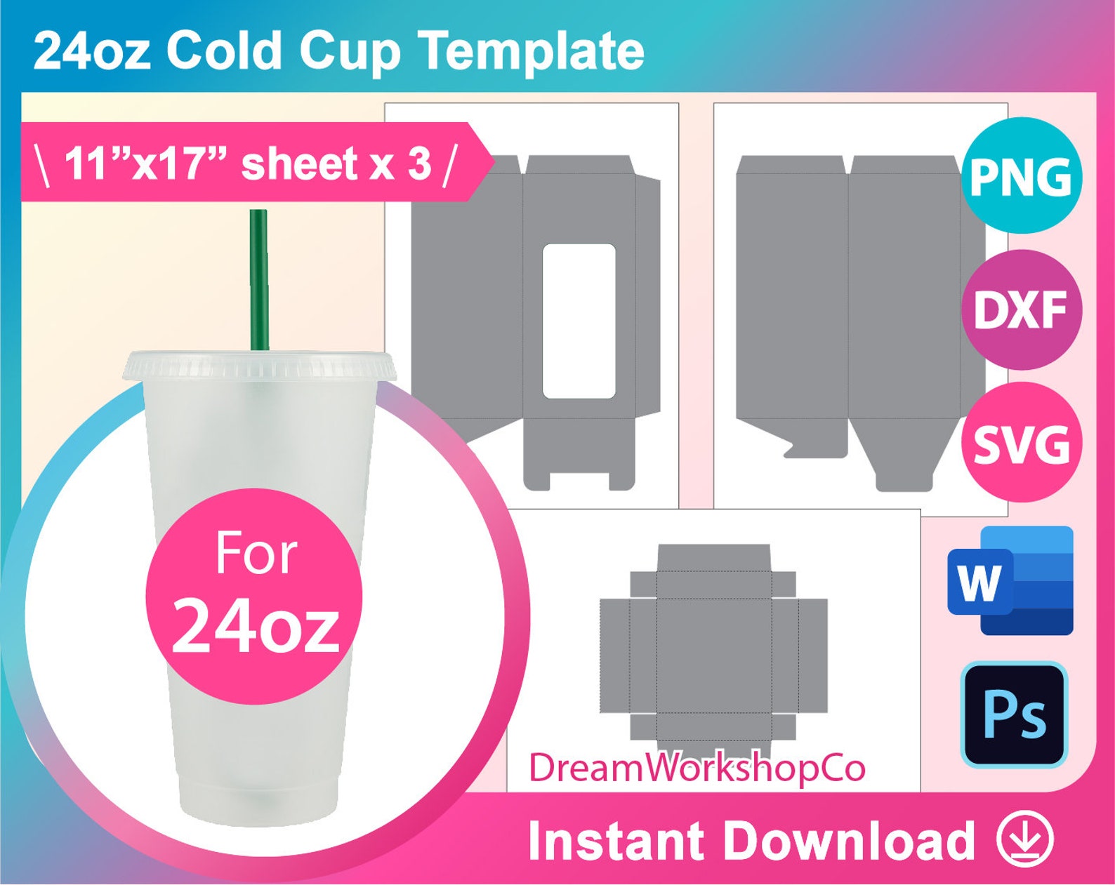 24oz Cold Cup Box Template Gift Box Template Window Box - Etsy