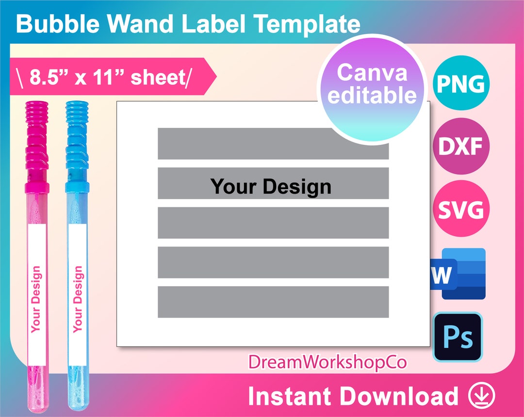 Bubble Wands Label Template , Bubble Bottle Label Template Canva, SVG ...