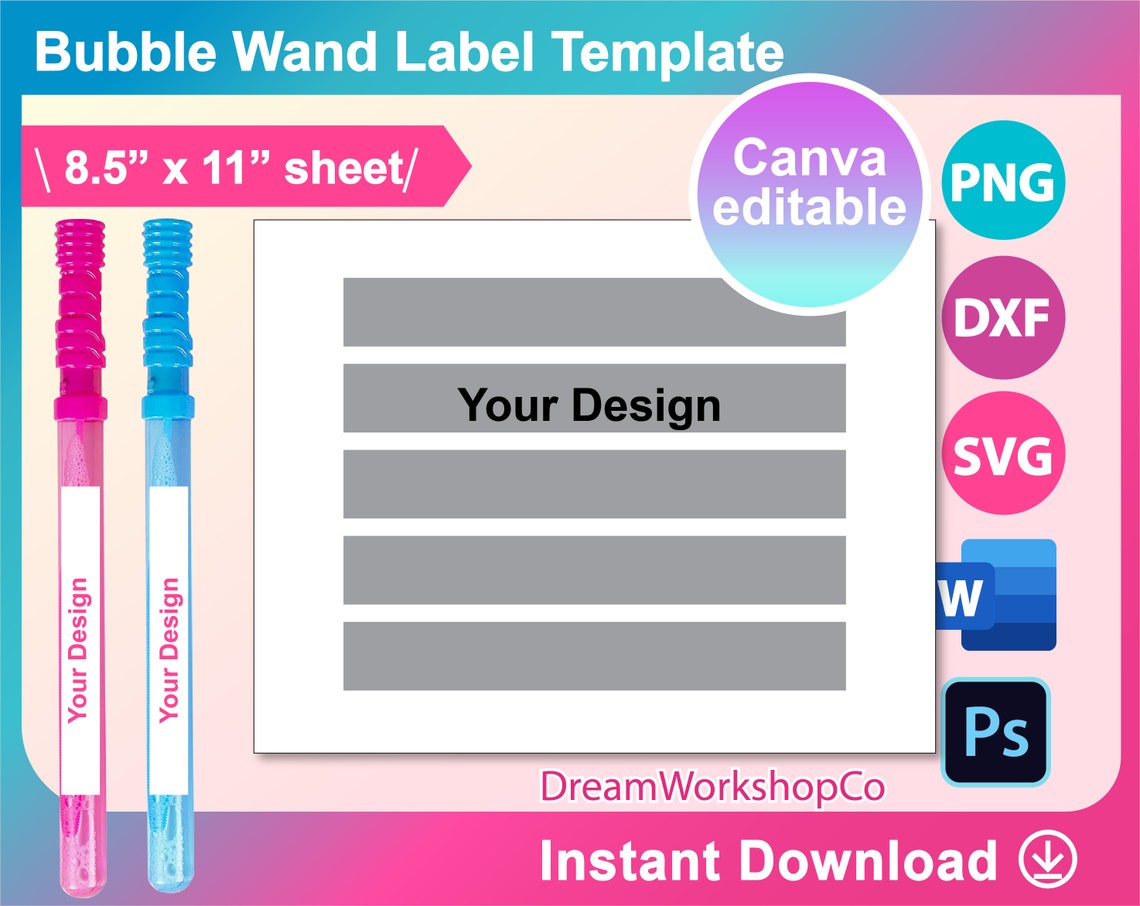 Bubble Wands Label Template , Bubble Bottle Label Template Canva, SVG ...