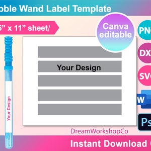 Bubble Wands Label Template , Bubble Bottle Label Template Canva, SVG ...