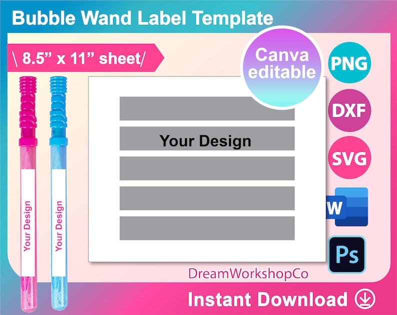 Bubble Wands Label Template , Bubble Bottle Label Template Canva, SVG ...