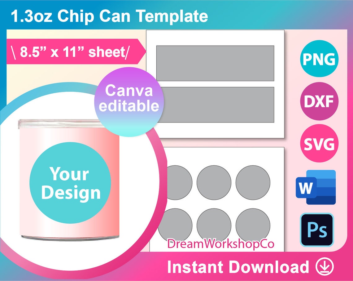 1.3oz Chip Can Template Chip Can Label Template SVG DXF - Etsy