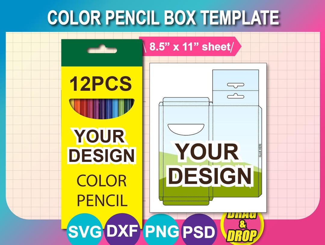 12pcd Pencil Color Pencil Gift Box Template, Window Box, Canva, Ms Word ...