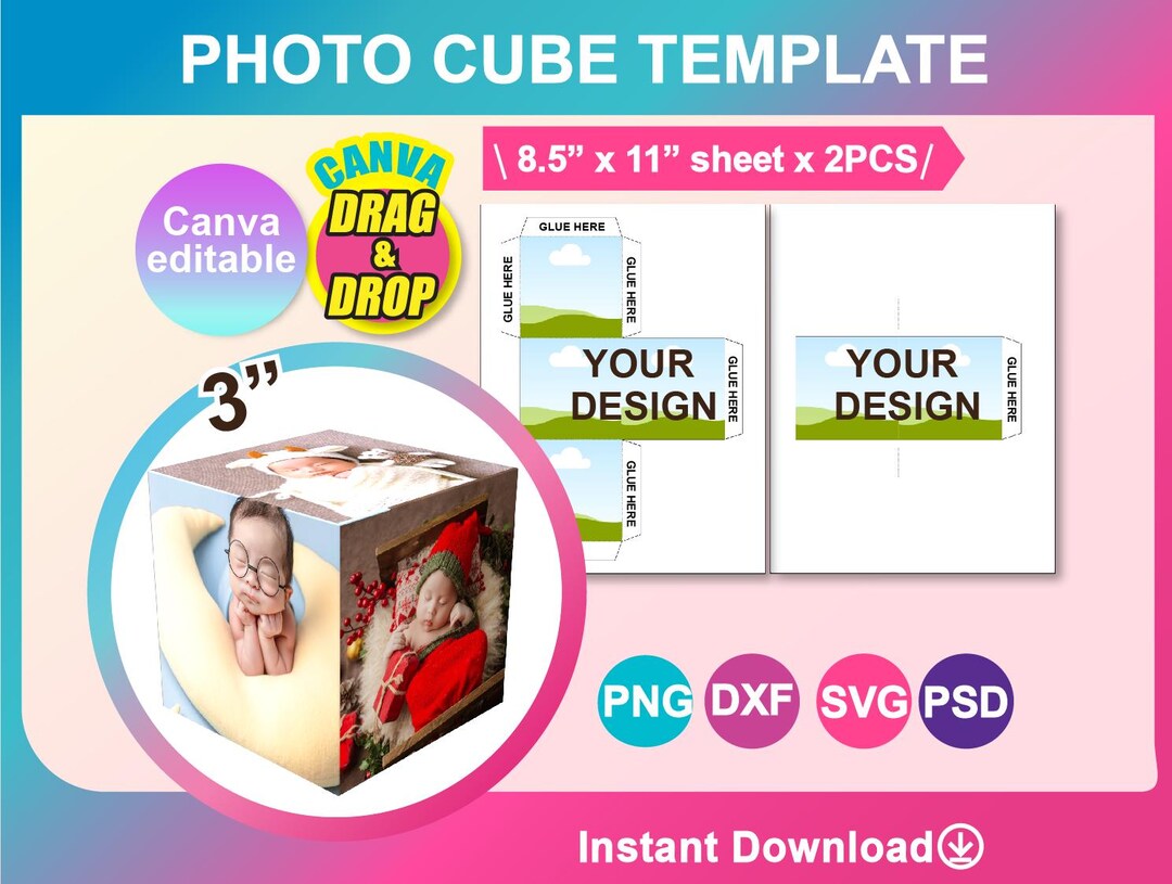 Photo Cube Template, Valentine's Day Gift, Wedding Gift, Baby Shower ...