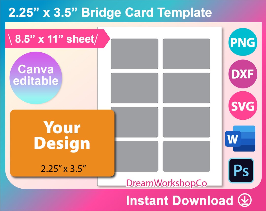 2.25 X 3.5 Bridge Card Template Playing Card Template SVG - Etsy