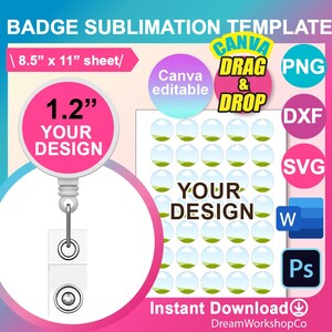 Badge Reel Sublimation Display Card Template, Canva, Svg, Dxf, Psd, Png ...