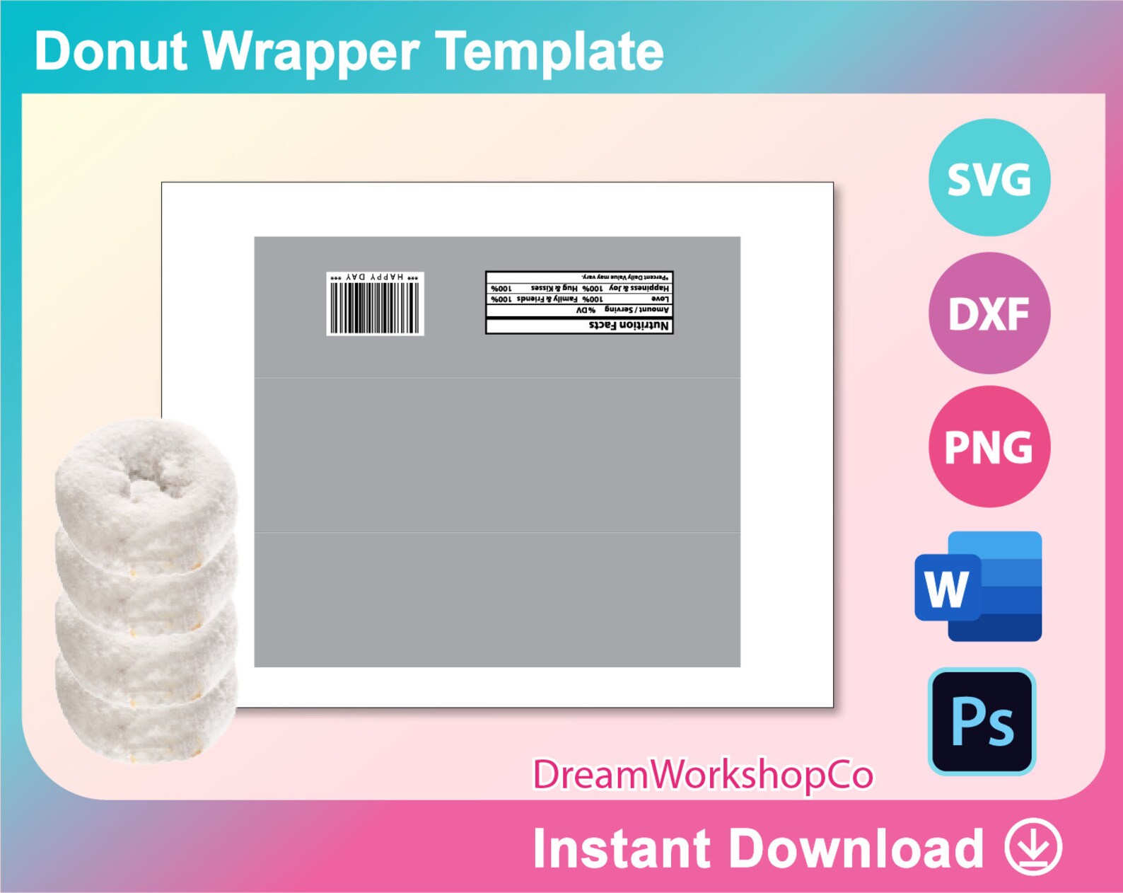 Donut Wrapper Template 4pcs Donut Wrapper Template SVG DXF - Etsy