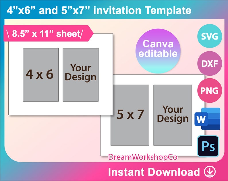 4x6 5x7 Invitation Template Wedding - Etsy