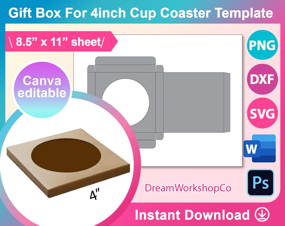 Cup Coaster Box Template, Cut Files, Cup Coaster Box Template, Canva ...