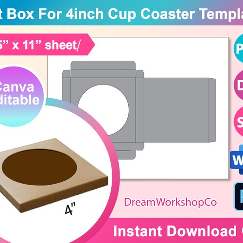 Cup Coaster Box Template Cut Files Cup Coaster Box Template - Etsy