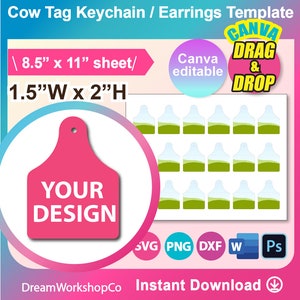 Cattle Tag Template, Cattle Tag Svg Cow Tag Earring, Canva, SVG, SVG ...