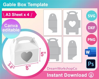7” Tall Gable Box Template, Tall Gable Window Box, Box With Handle ...