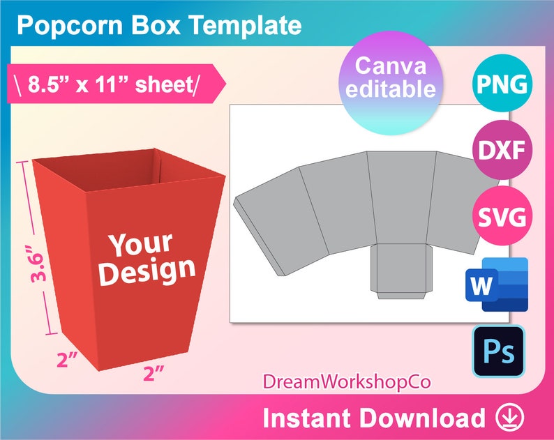 Popcorn Box Template Snack Box Template Snack Box Svg - Etsy Canada