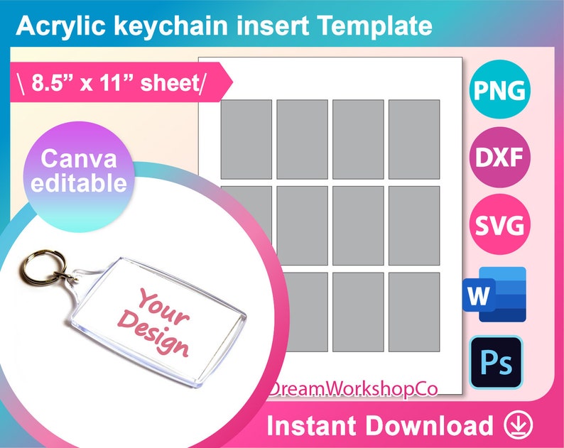 Acrylic Photo Insert Keychain Template: Canva, SVG, PNG, PSD, Docx ...