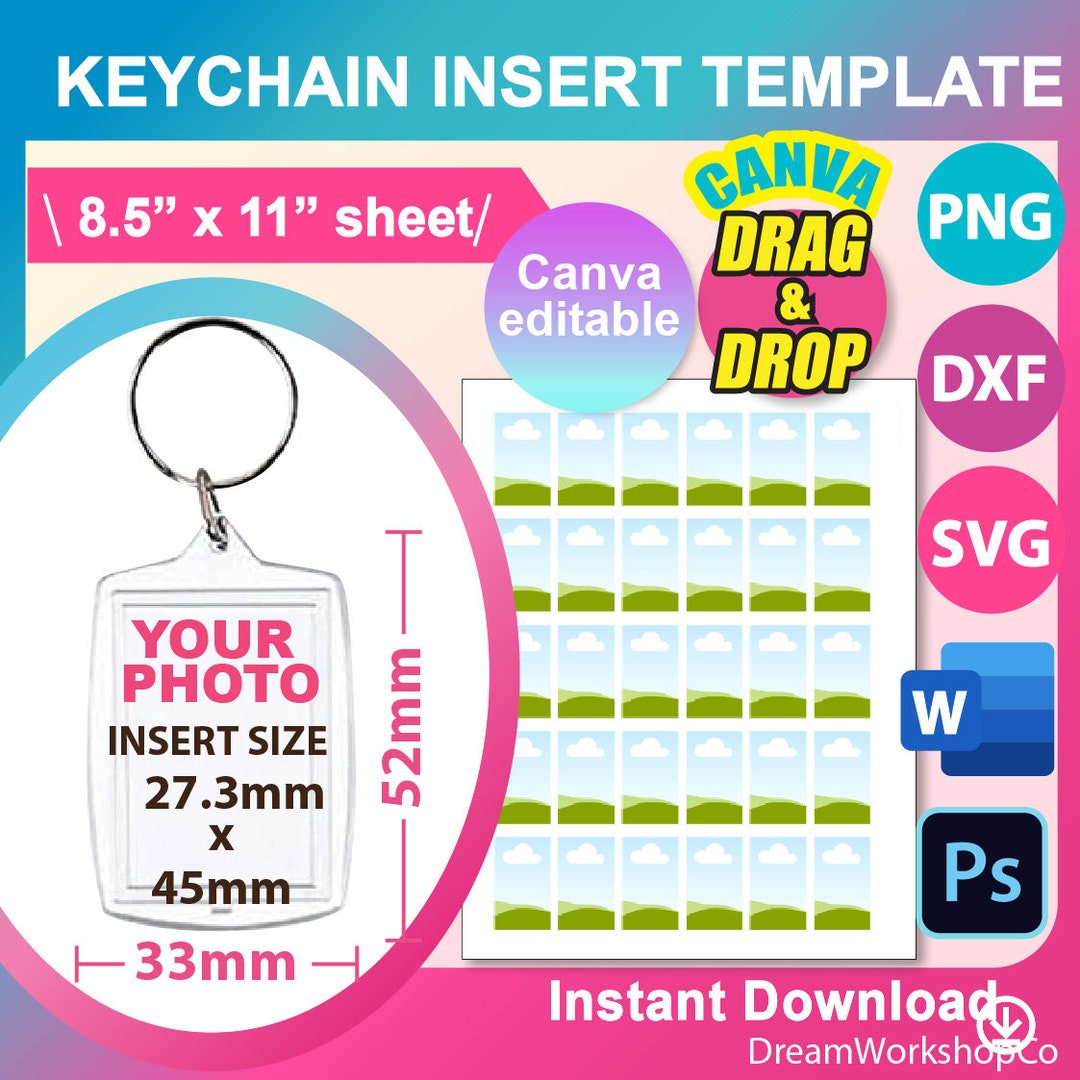 27.3mm X 45mmacrylic Photo Insert Keychain Template, Canva, SVG, DXF ...