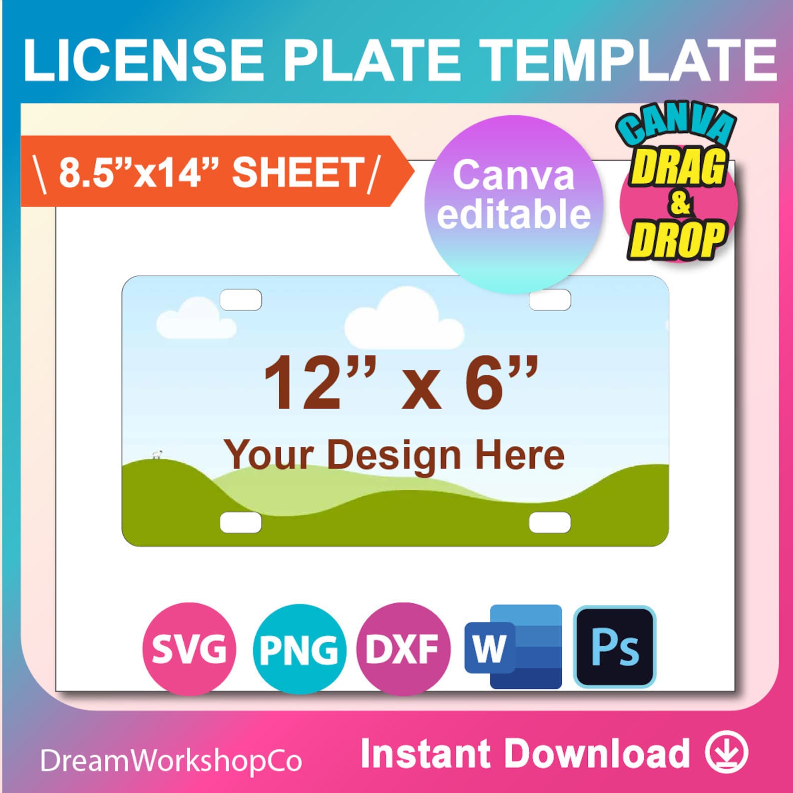 Car License Plate Sublimation Template: SVG, Canva, PNG, PSD (digital ...