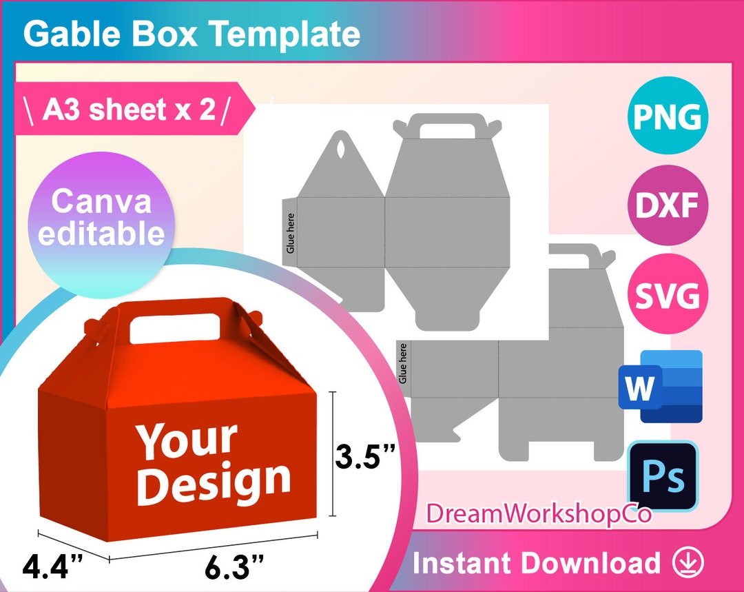 Gable Box Template, Box With Handle Template Canvasvg, DXF, Ms Word ...