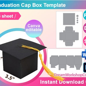 Graduation Cap Box Template, Canva, PSD, SVG, DXF, Png, Ms Word, A3 ...