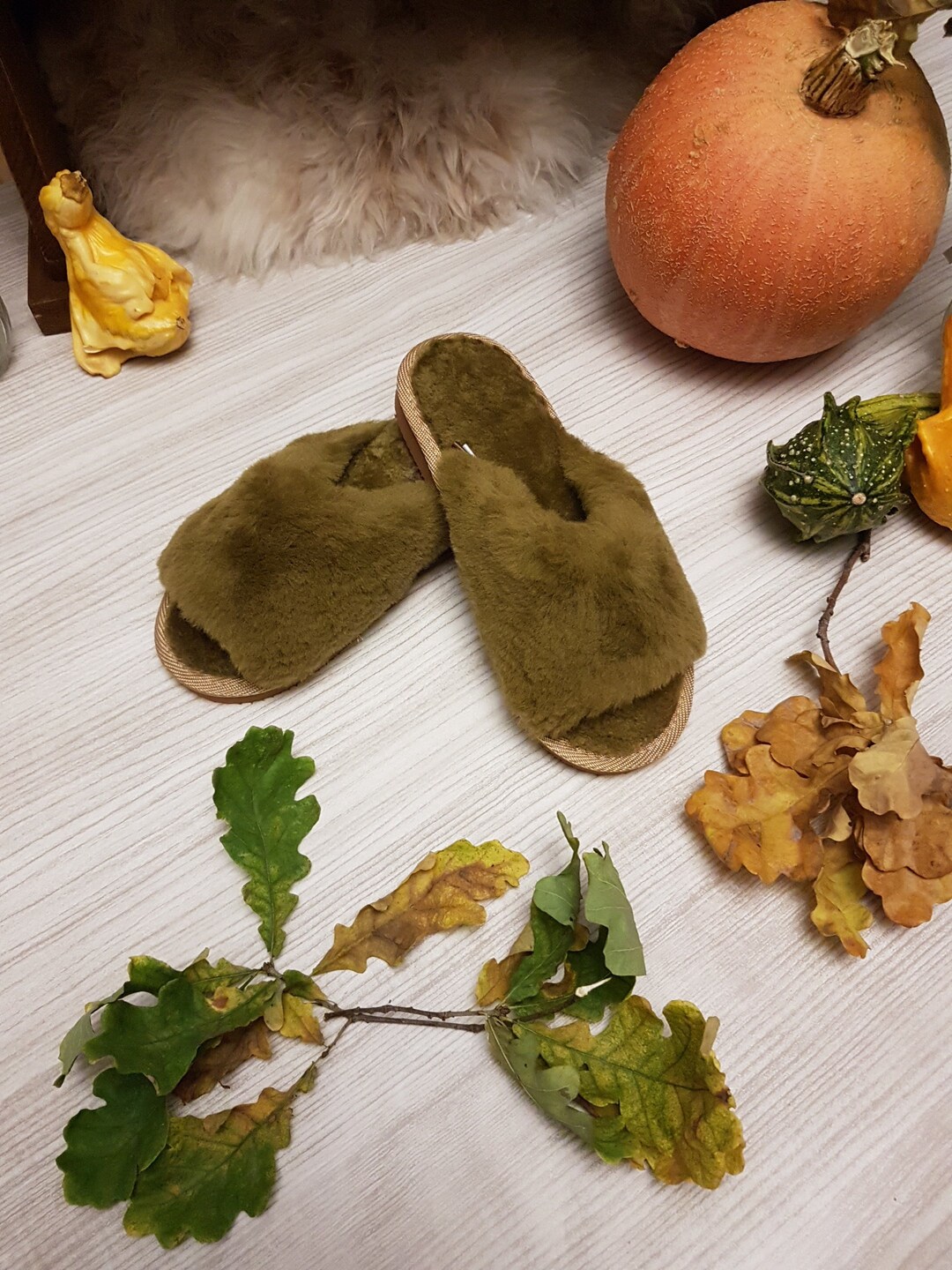 Women's Slippers, Indoor Shoes, Natural Leather, Thanksgiving Gift ...