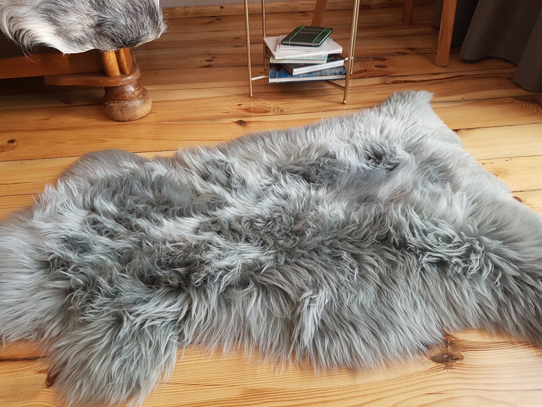 Grey Sheepskin Rug, Thick and Soft Long Wool, Light Grey, Silver, Steel ...