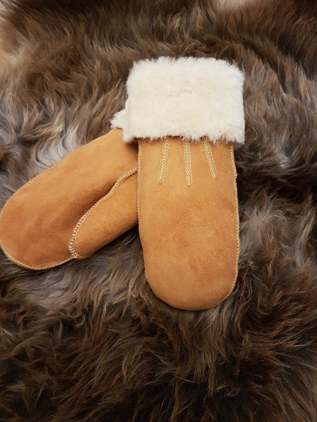 Sheepskin Mittens for Women With Decorative Seams, Merino Wool Gloves ...