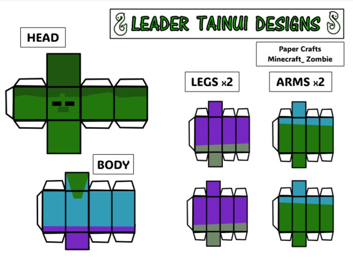 Minecraft Zombie Papercraft Printable Cut and Glue - Etsy