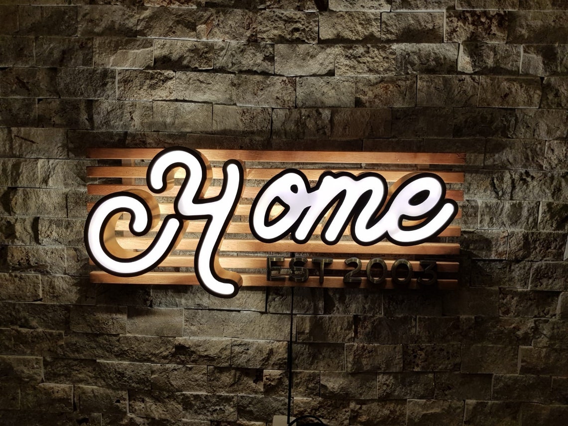 Custom Led Home Sign HOME EST. Wall Hanging Decor LED Sign - Etsy Israel