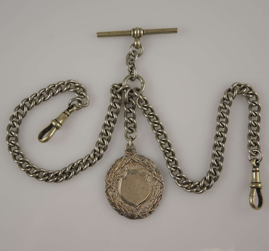 Victorian White Metal Double Watch Chain With Fob C1890 - Etsy