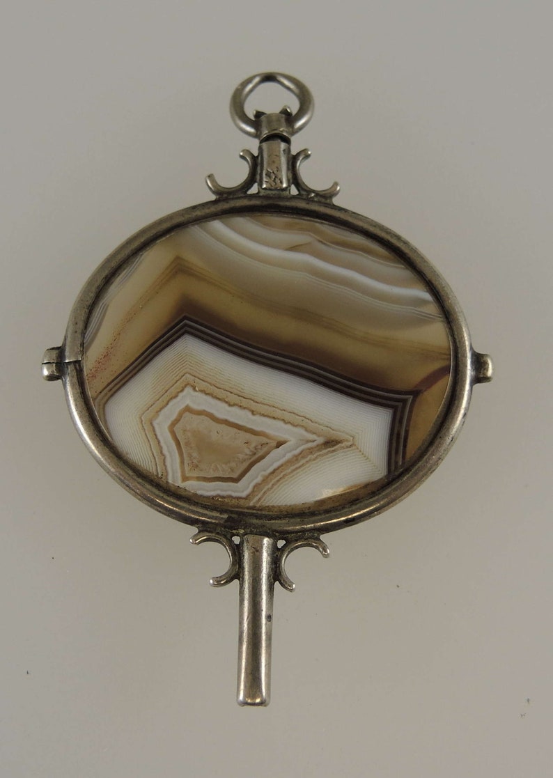 Large Silver and AGATE Set Pocket Watch Key C1810 - Etsy