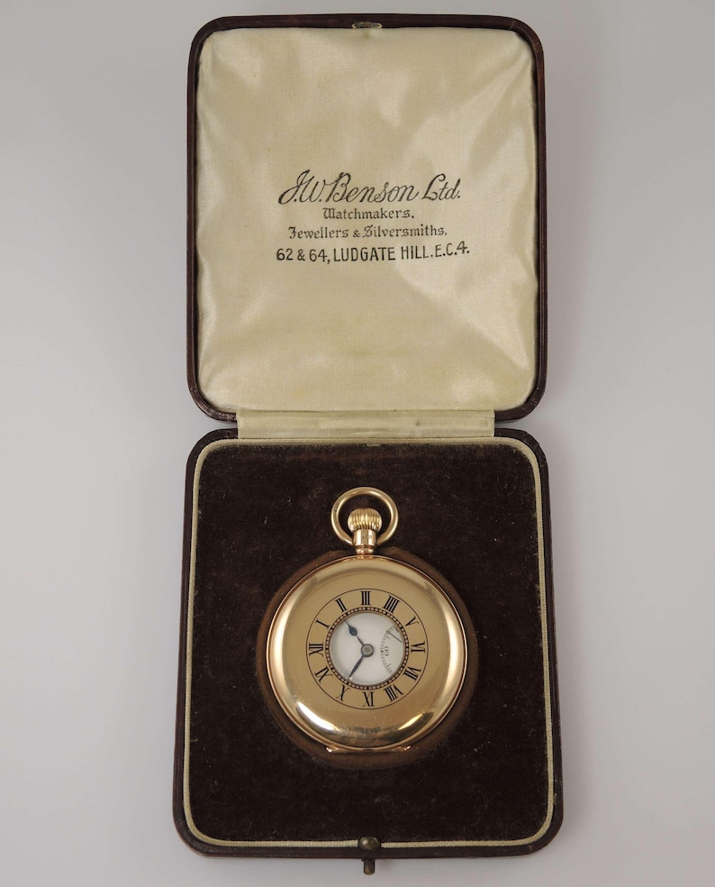 Solid 9K Gold J W Benson Half Hunter Pocket Watch With Box C1930 - Etsy