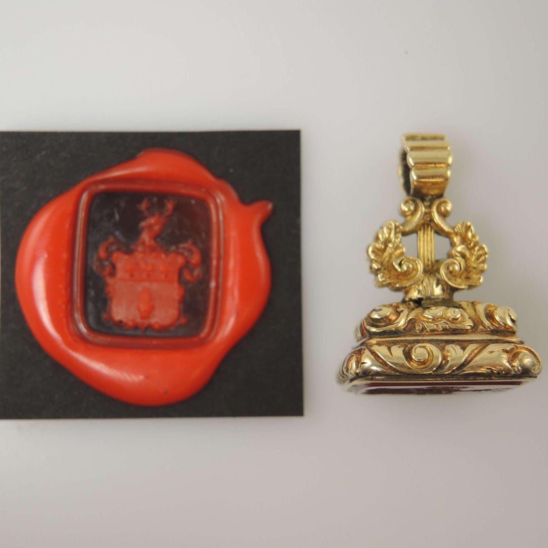 Heavy 18K Gold Georgian Seal With an Armorial Intaglio Crest C1820 - Etsy