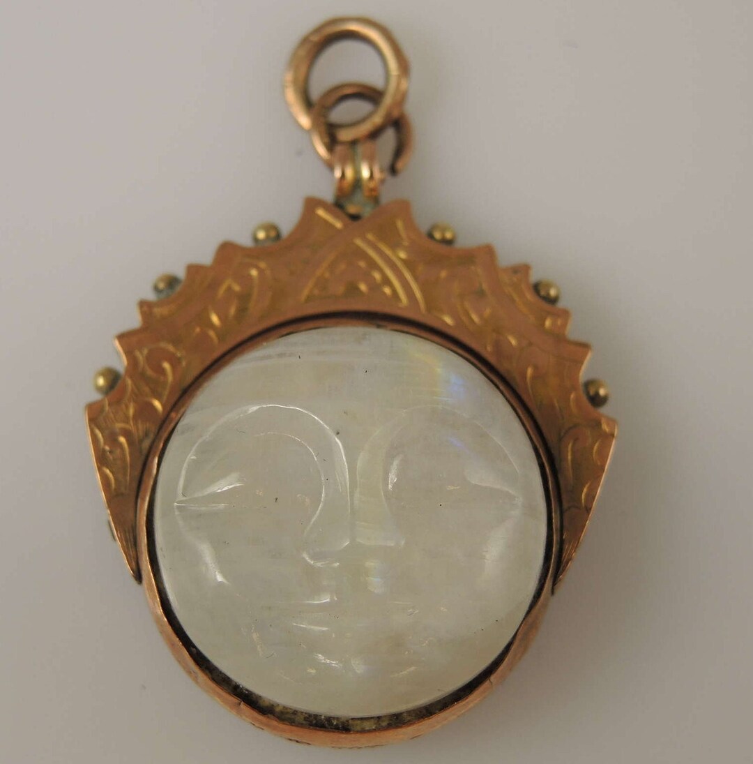 Victorian 9K Gold and Moonstone MAN in the MOON Fob C1901 - Etsy