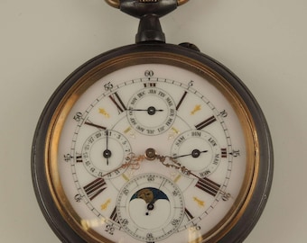 Giant Size Rare Blue Enamel Dial Moon Phase Calendar Pocket Watch 1890 ...