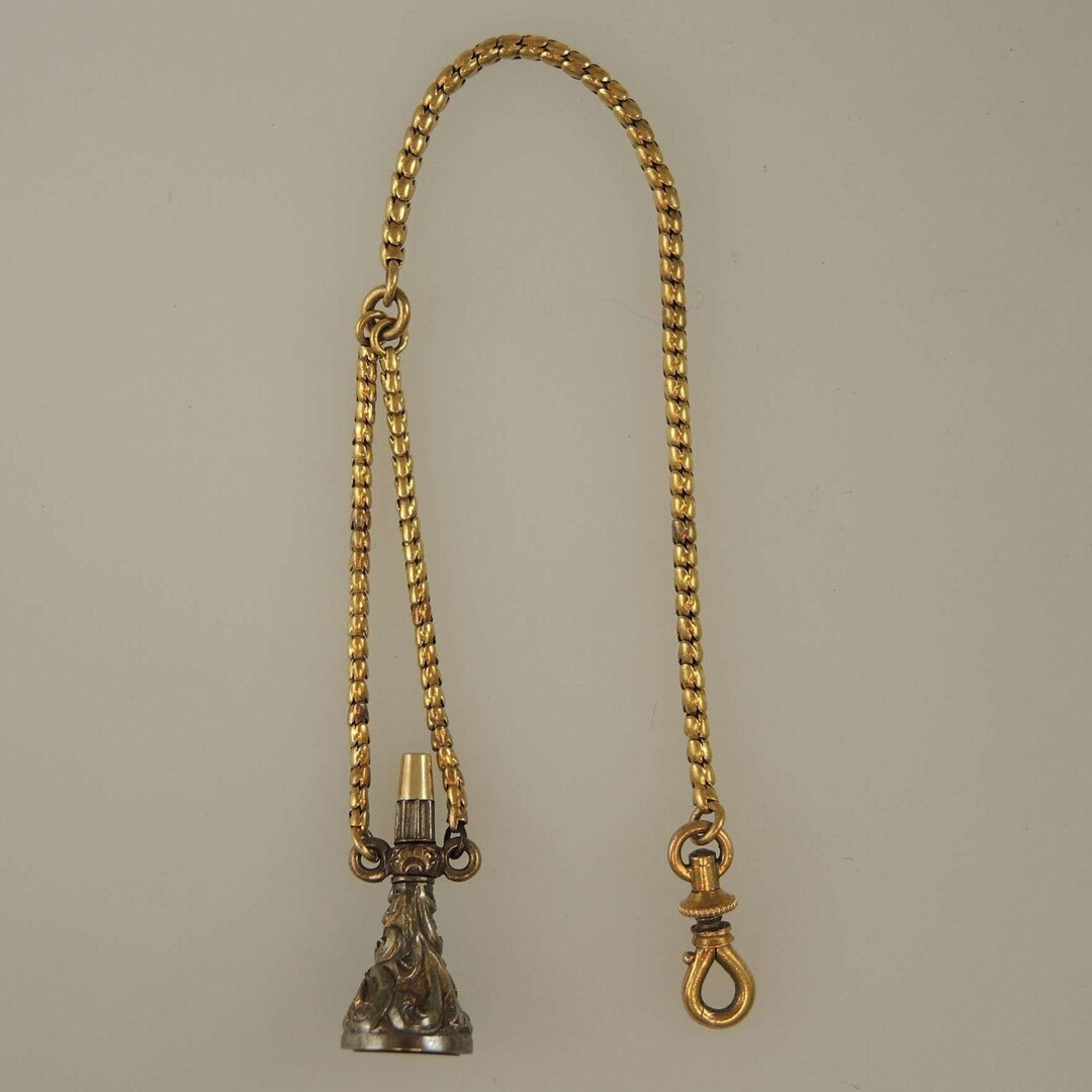 Georgian Pocket Watch Key With Stone Base and Pocket Watch Chain C1820 ...