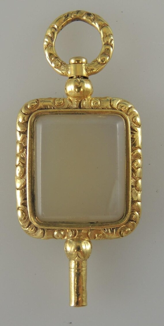 Fancy Gilt and White Stone Set Pocket Watch Key. Circ… - Gem Fancy Gilt and White Stone Set Pocket Watch Key. Circ… - Gem