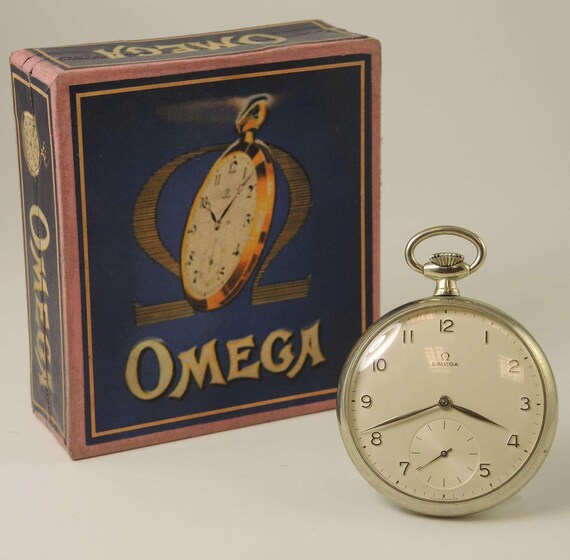 Stylish vintage Steel Omega pocket watch. With box. c… - Gem