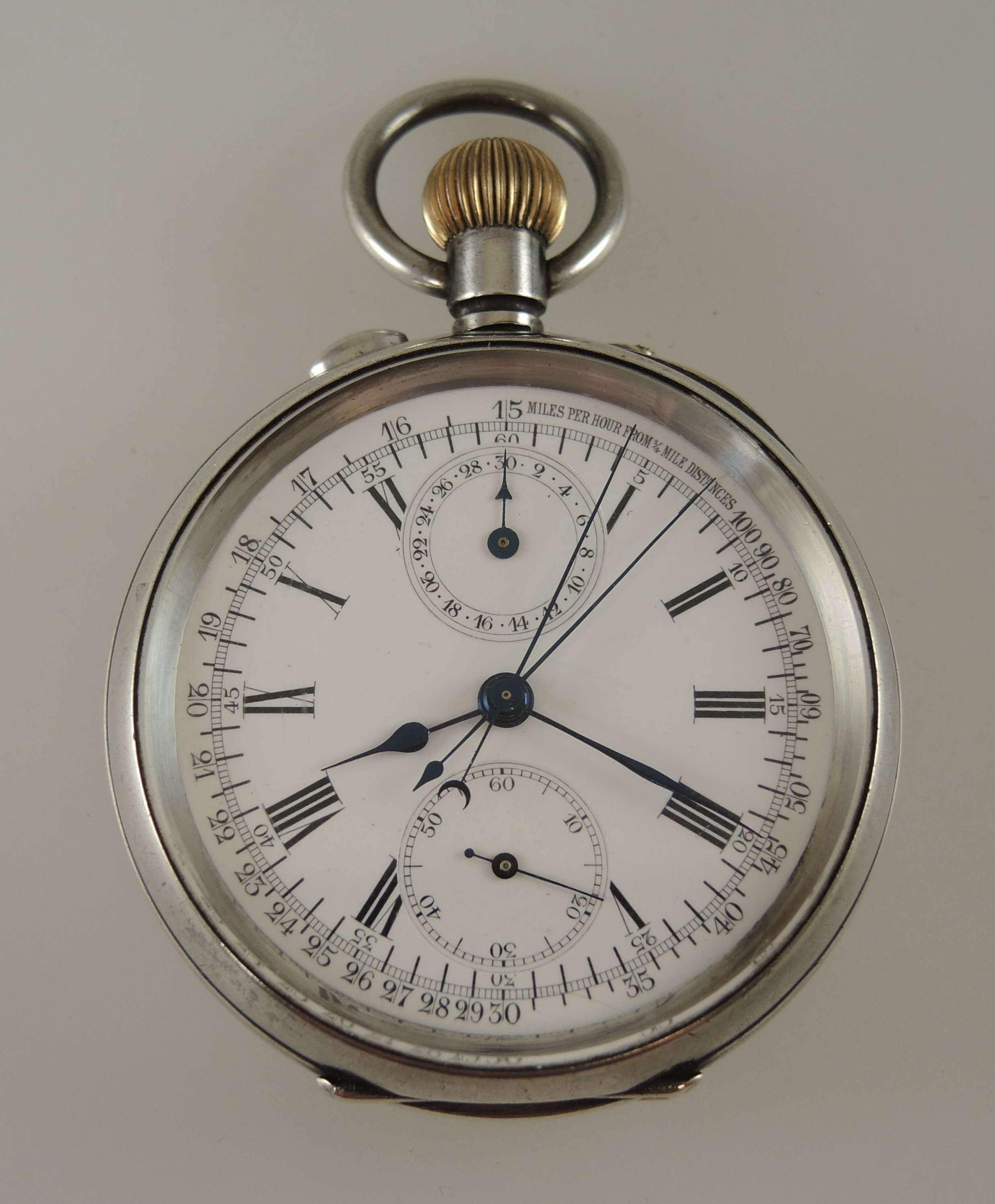 Swiss Silver Split Seconds Chronograph Pocket Watch. Rattrapante C1910 ...