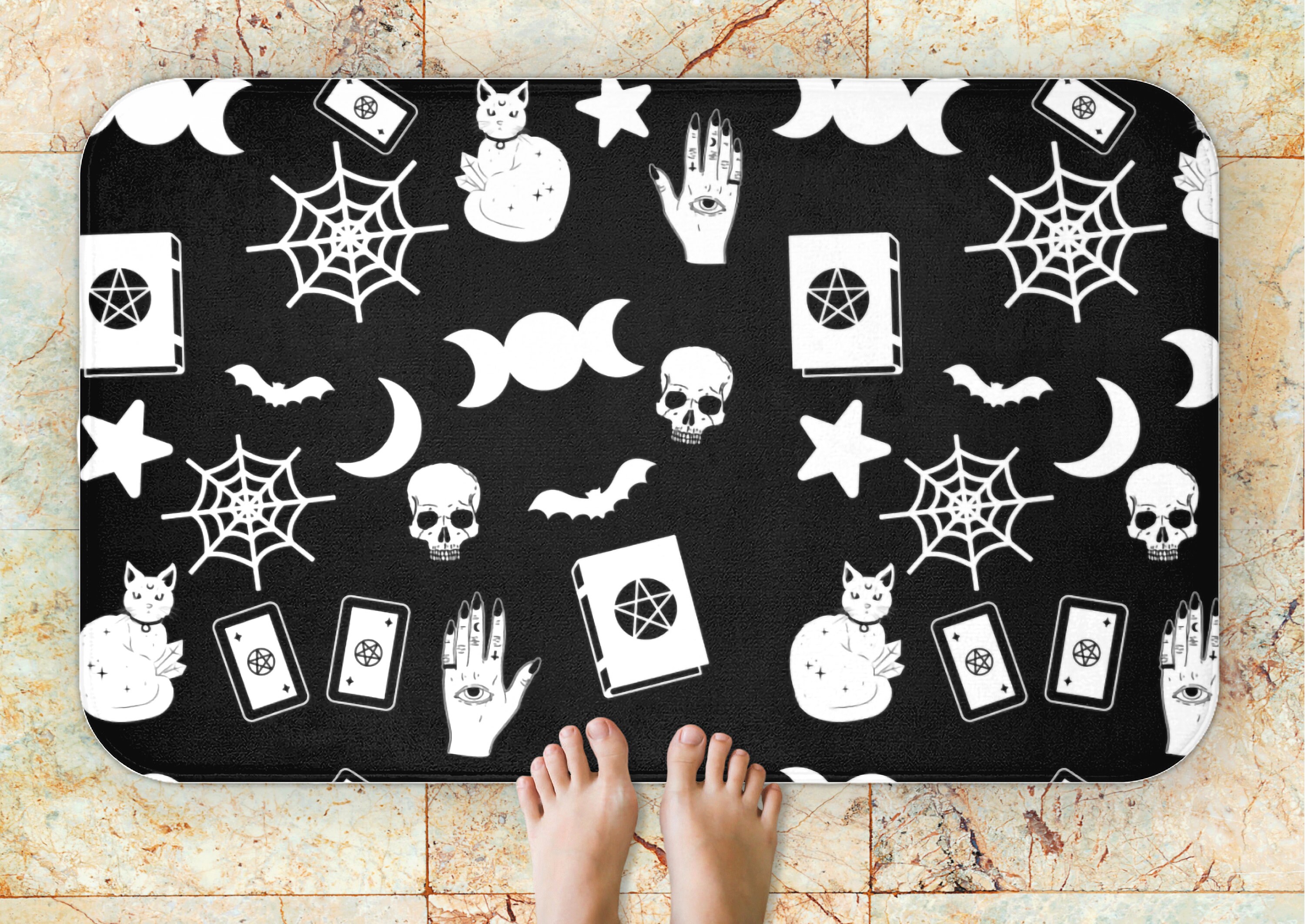 Gothic Bathroom Decor Goth Bath Mat With Witchcraft Symbols | Etsy