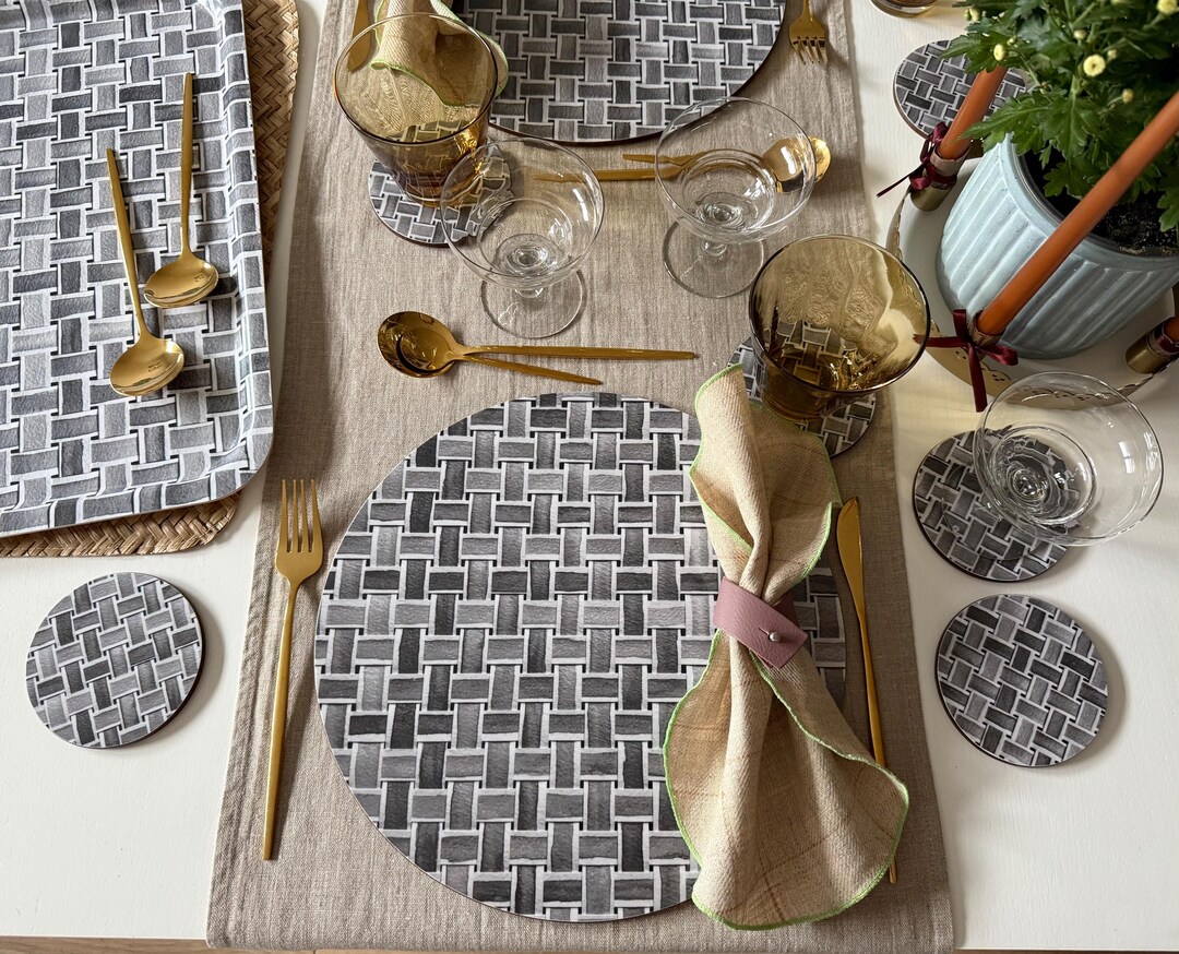Large Round Placemats, Set of 4: Monochrome Design, Cork Backed, Gift ...
