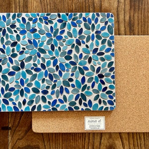 Placemats, Set of 4 Cork-backed Placemats, Medium Size Blue and White ...