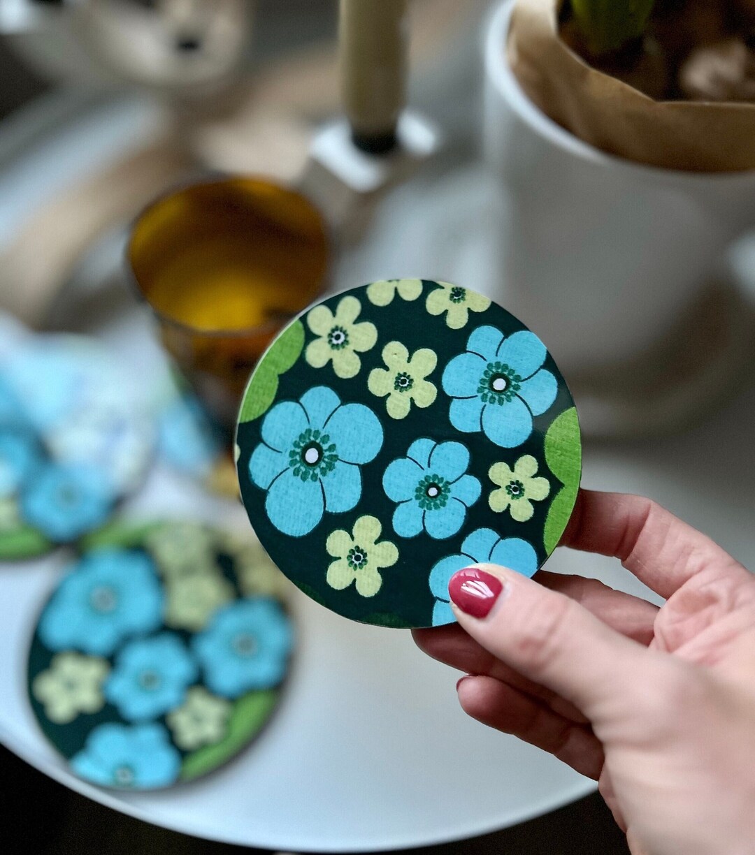Retro Floral Coasters Set: Swedish Design, UK Made - Etsy