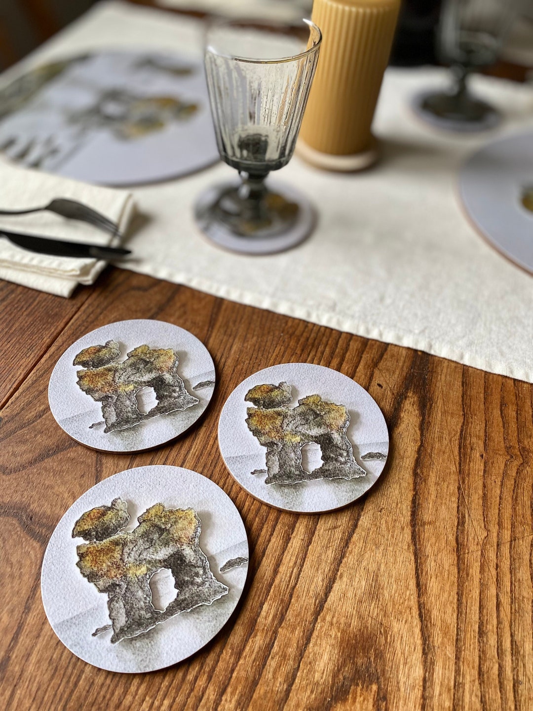 Round Coasters, Set of 6 Coasters, Cork Coasters, UK Made, Coastal ...