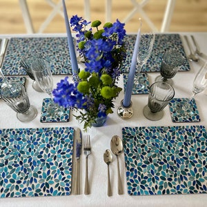Placemats, Set of 4 Cork-backed Placemats, Medium Size Blue and White ...