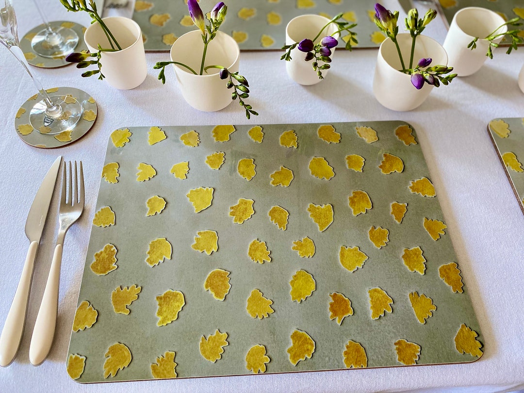 Placemats, Set of 4 Large Table Mats, Mustard Yellow Placemats, Cork ...