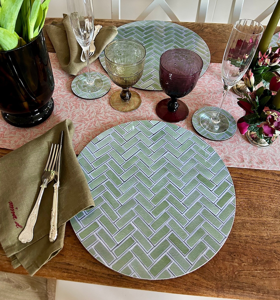 Round Placemats Set of 4 Large Round Table Mats Melamine Cork Back ...