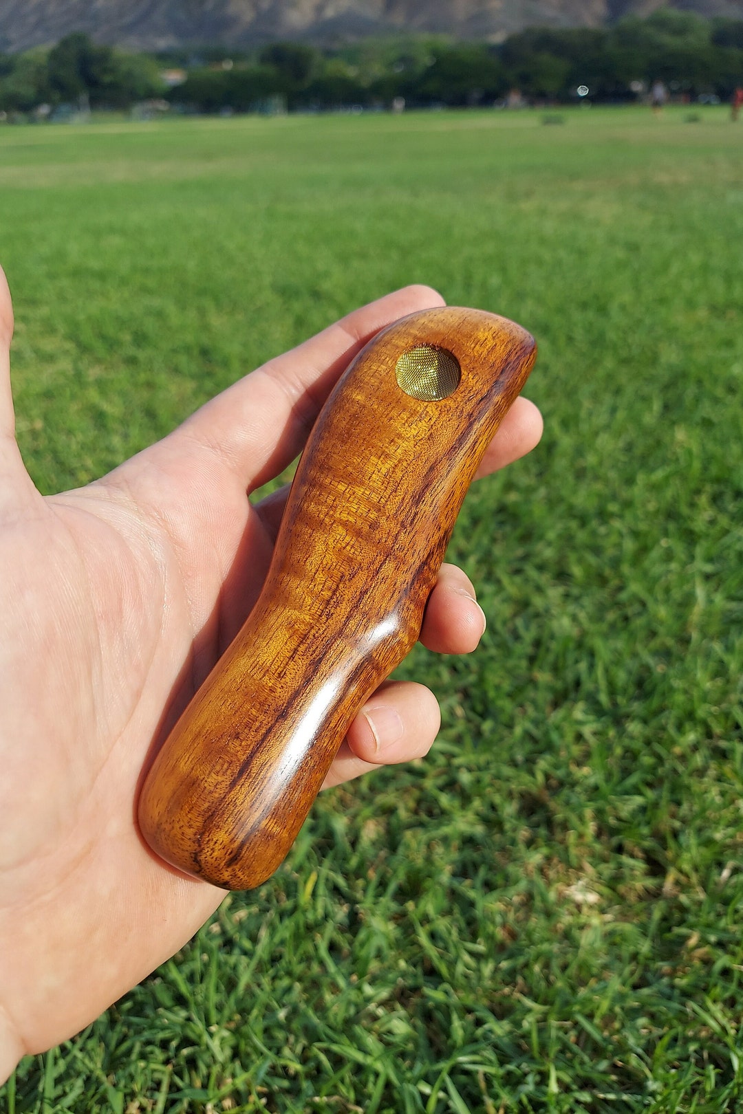 Curly Koa Wood Pipe. Large Hand Pipe. Wooden Pipe With Screen. Custom ...