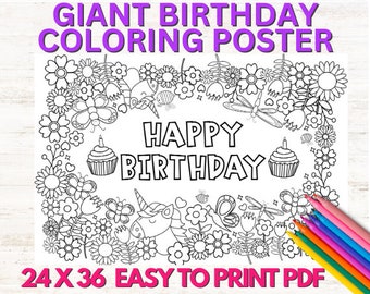 JUMBO Birthday Coloring Poster, Giant Birthday Card, Birthday Party ...