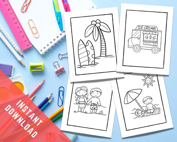 28 Printable Summer Themed Coloring Pages for Kids Print at - Etsy