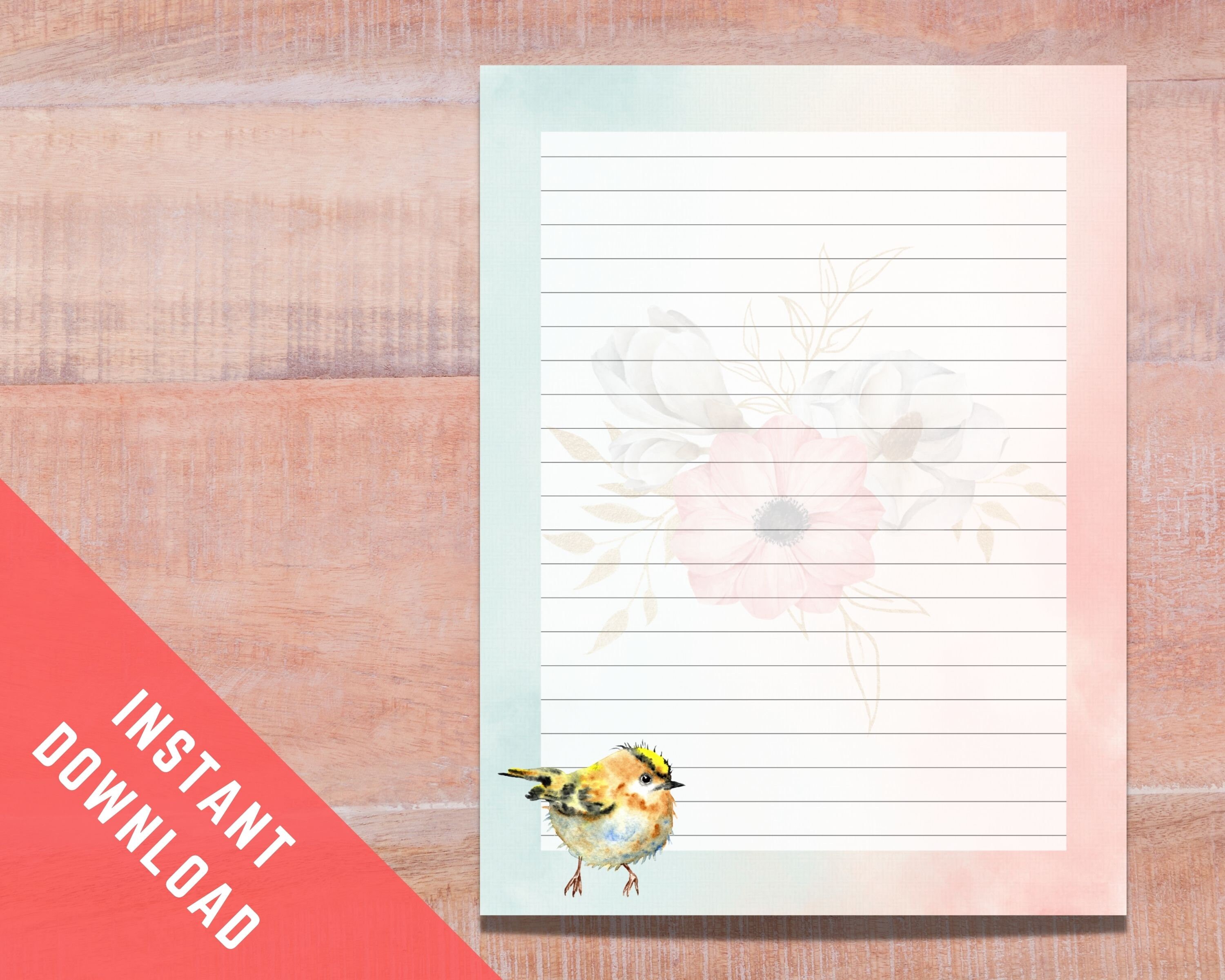 Spring Animals Cute Printable Writing Paper in 3 Sizes. Watercolor ...