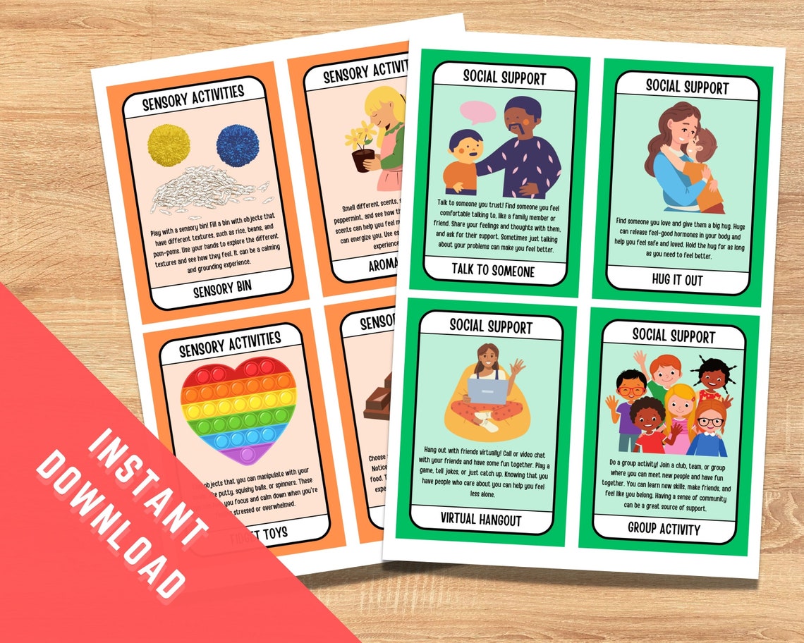 Printable Anxiety Coping Cards for Kids, Grounding Cards, Anxiety Cards ...